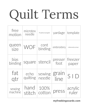 Quilt Terms Bingo
