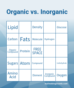 Print 100+ Organic vs. Inorganic Bingo Cards