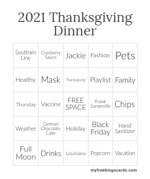 2021 Thanksgiving Dinner Bingo
