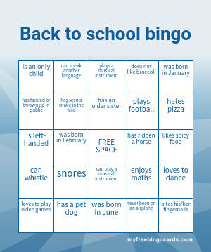 Back to school bingo