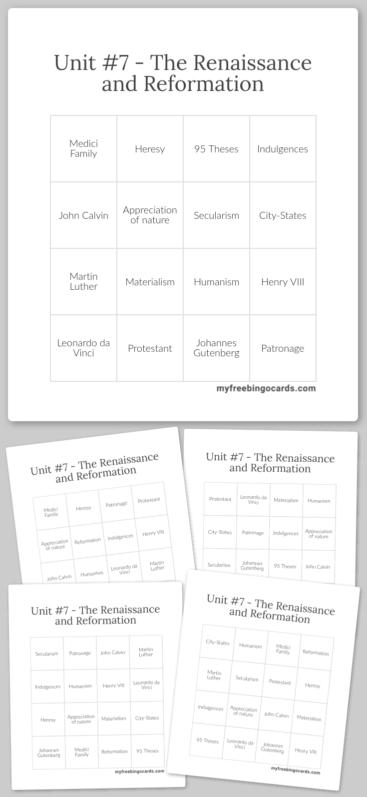 Virtual Unit #7 - The Renaissance and Reforma… Bingo