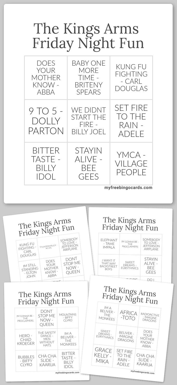 Virtual The Kings Arms Friday Night Fun Bingo