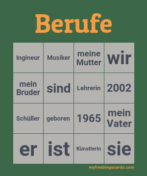 Berufe Bingo