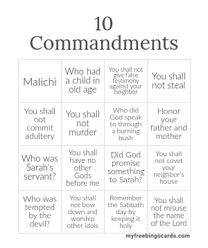 10 Commandments Bingo