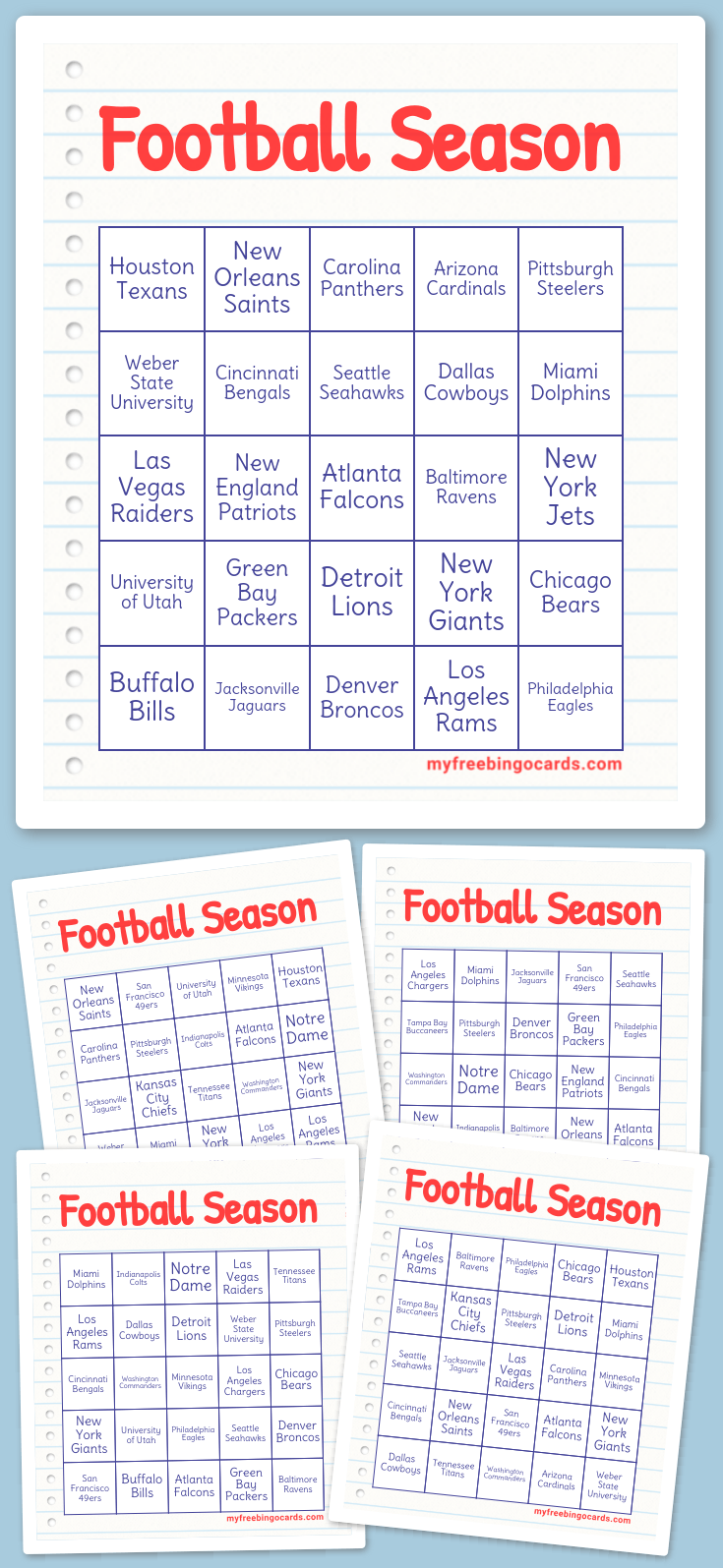 Virtual Football Season Bingo