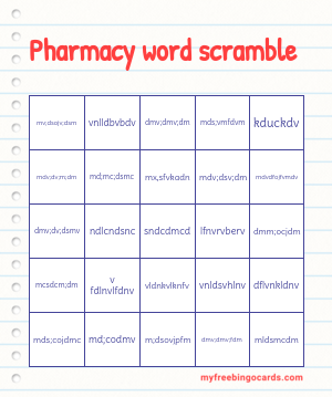 Pharmacy word scramble Bingo