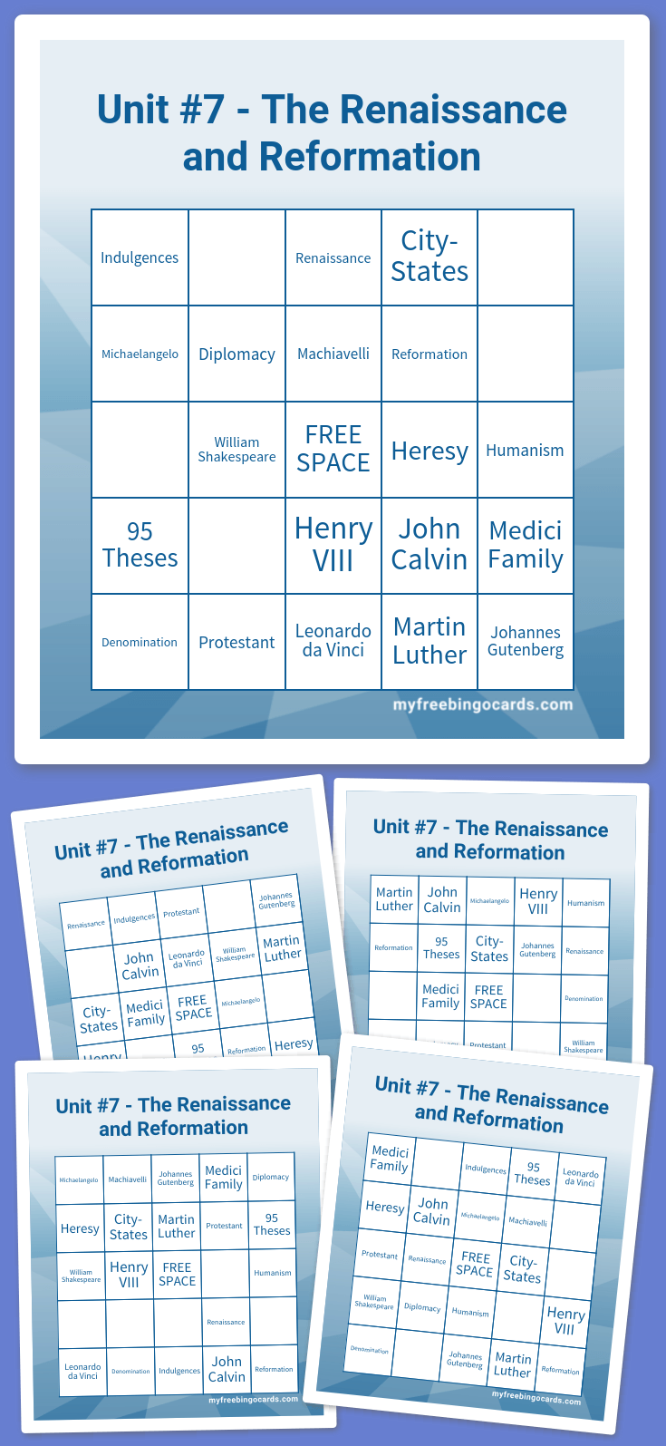 Virtual Unit #7 - The Renaissance and Reforma… Bingo