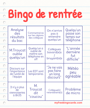 Bingo de rentrée