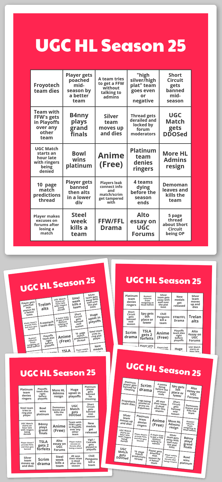 Virtual UGC HL Season 25 Bingo