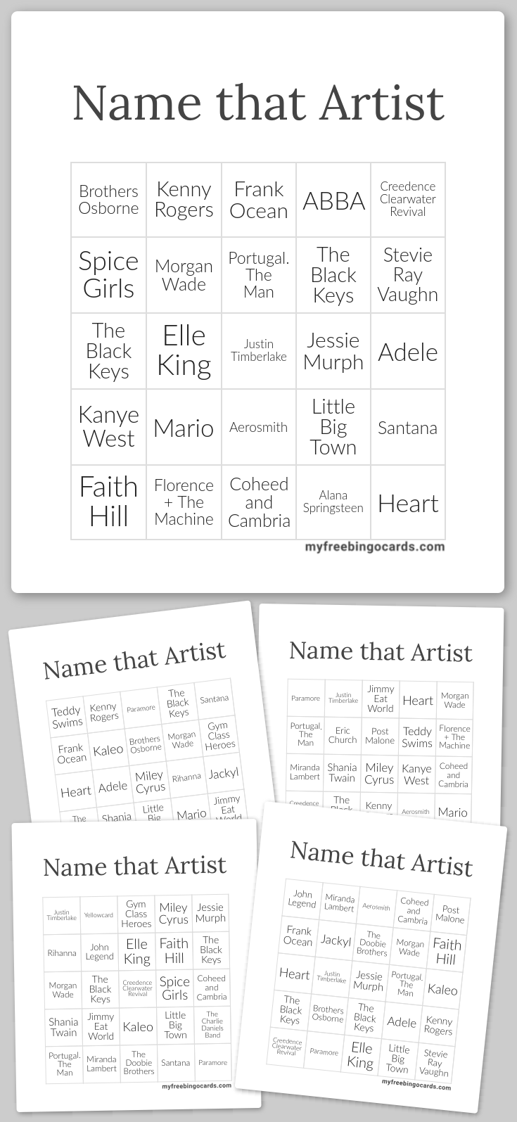 Virtual Name that Artist Bingo