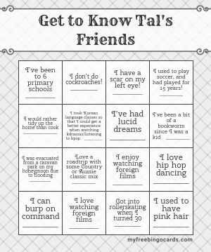 Get to Know Tal's Friends Bingo