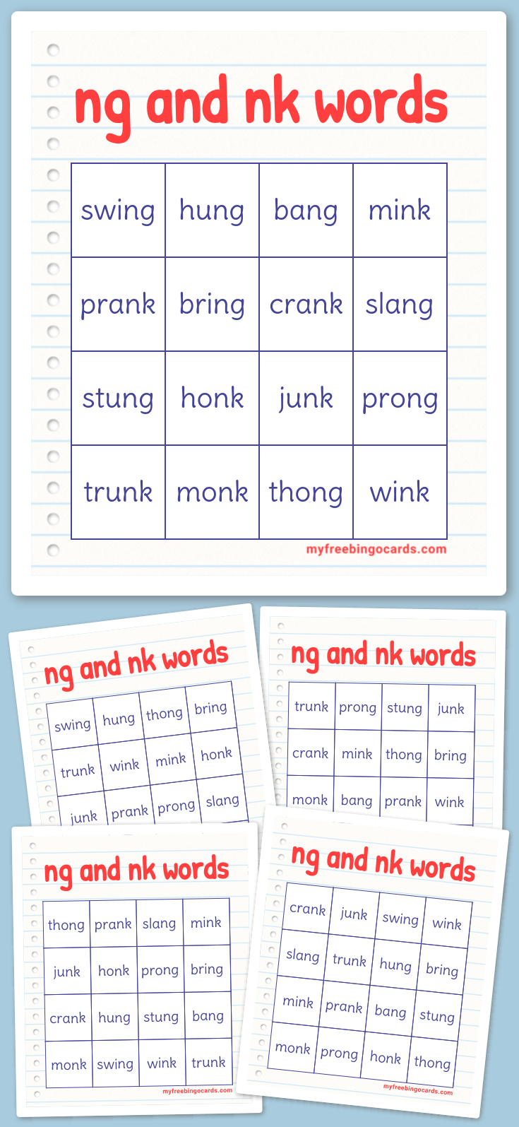 Virtual ng and nk words bingo
