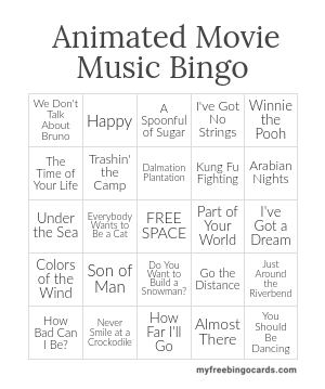 Animated Movie Music Bingo