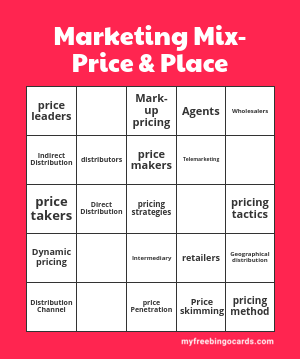 Marketing Mix- Price & Place Bingo