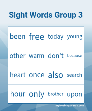 Sight Words Group 3 Bingo