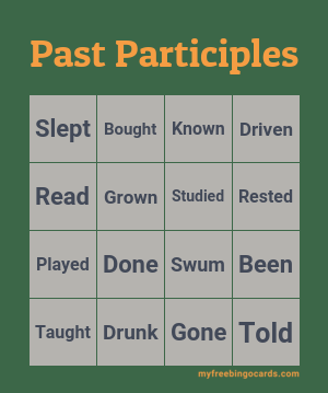 Past Participles Bingo