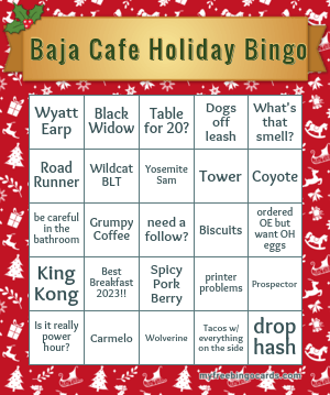 Baja Cafe Holiday Bingo