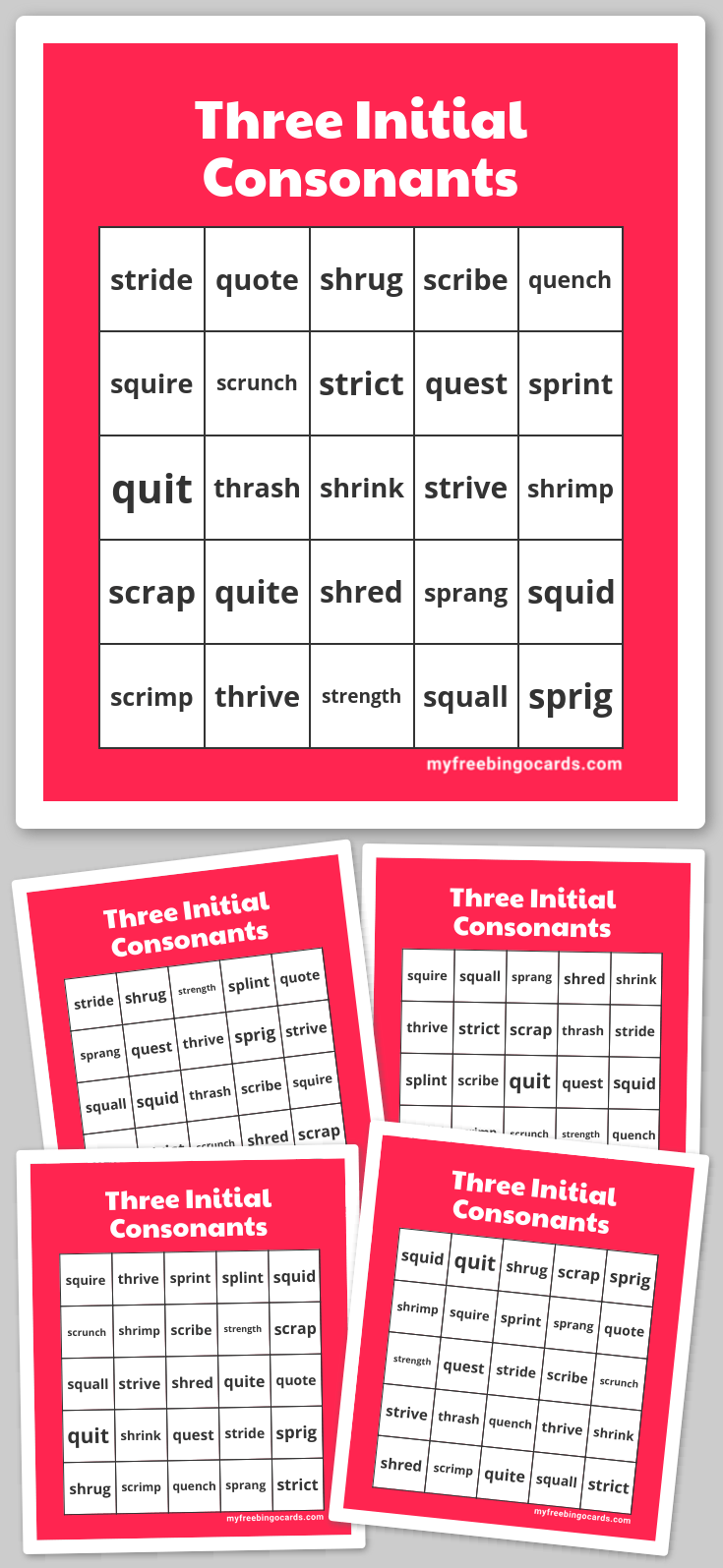 Virtual Three Initial Consonants Bingo