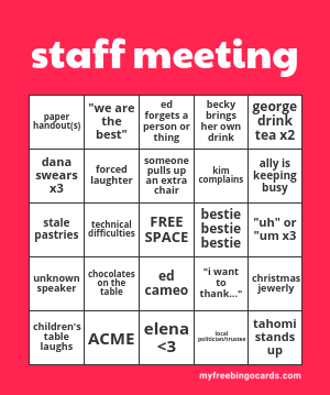 staff meeting bingo