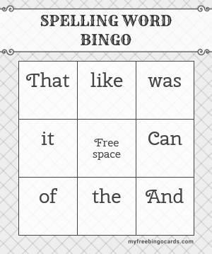 SPELLING WORD BINGO