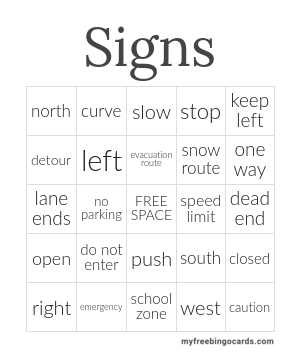 Print 100+ Signs Bingo Cards