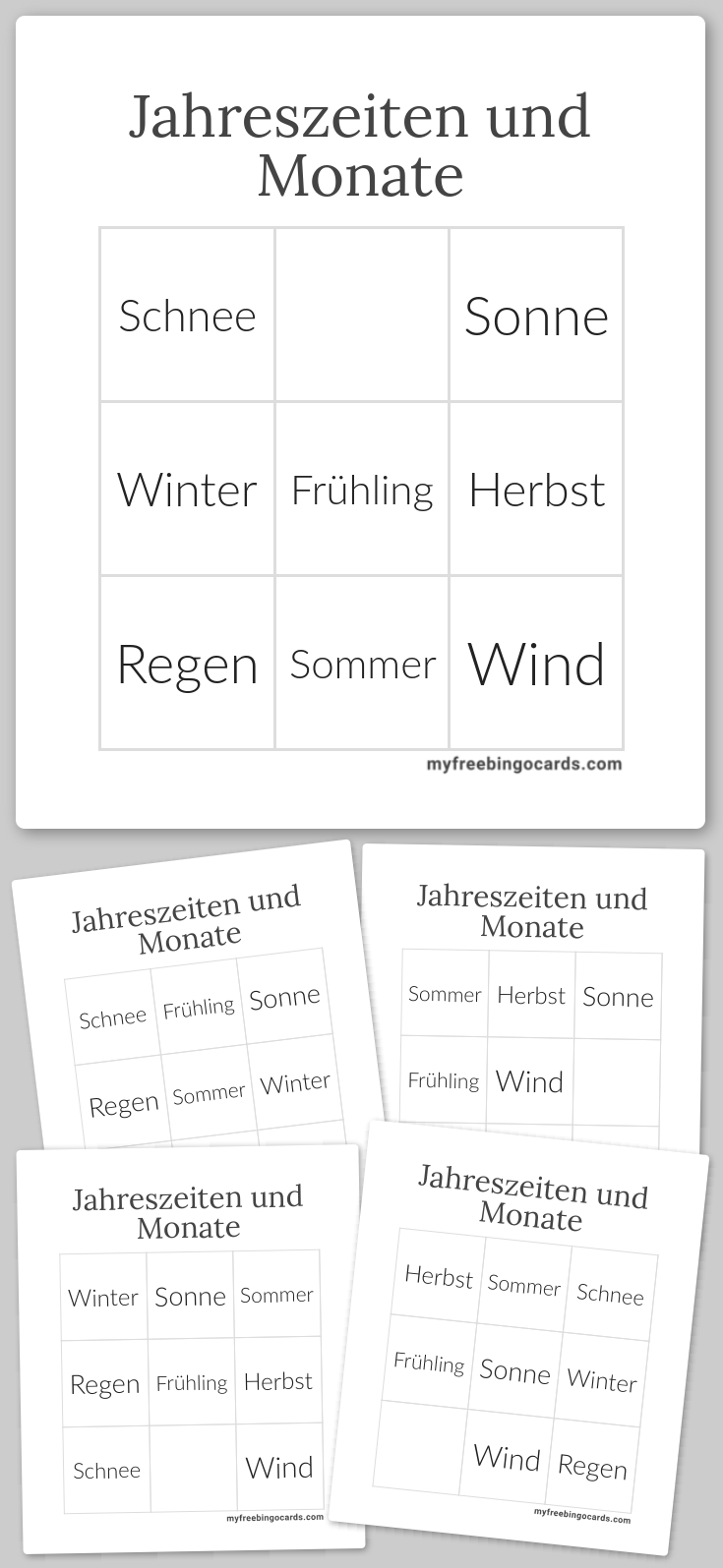 Virtual Jahreszeiten und Monate Bingo