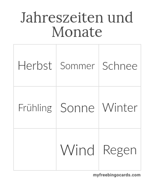 Jahreszeiten und Monate Bingo