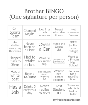Brother BINGO (One signature per person)