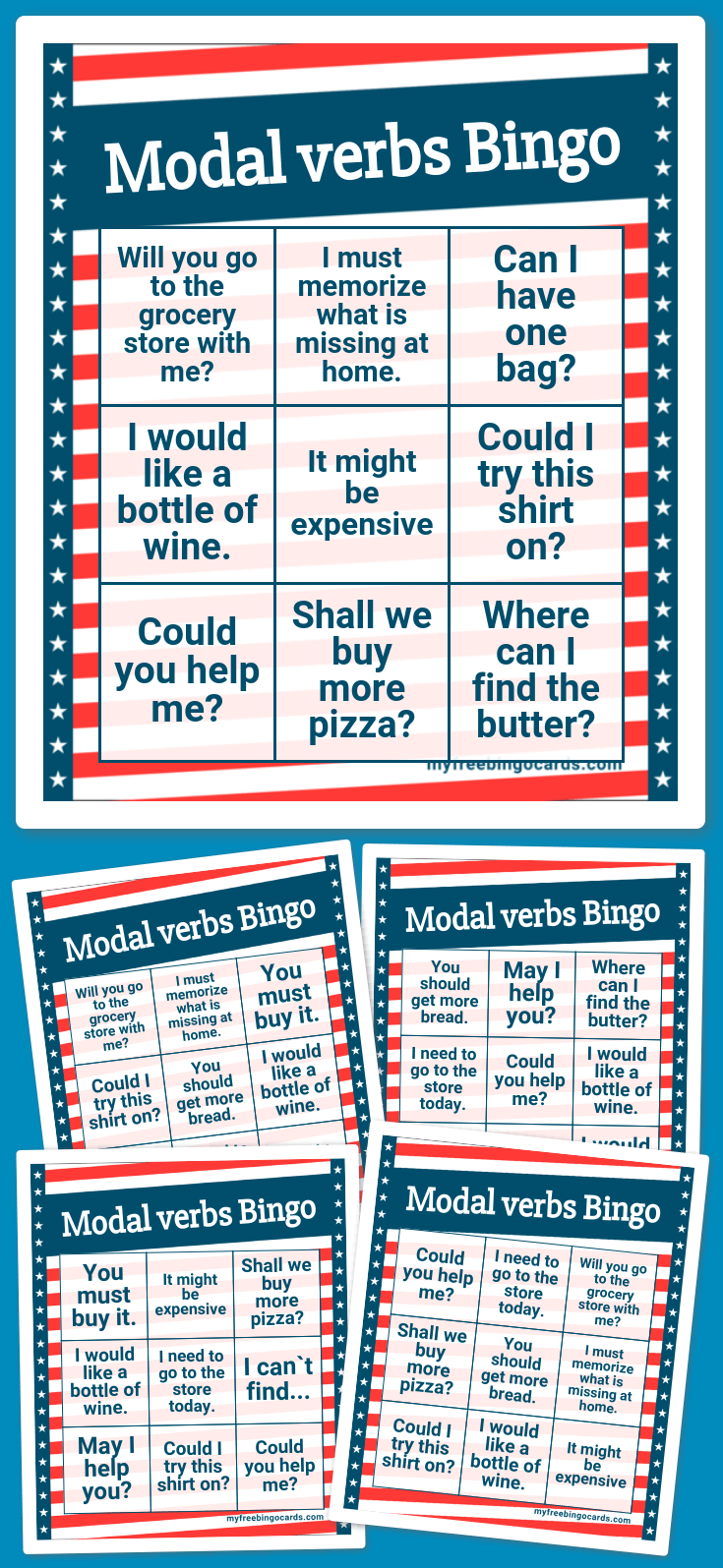 Virtual Modal verbs Bingo