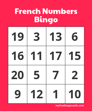 French Numbers Bingo
