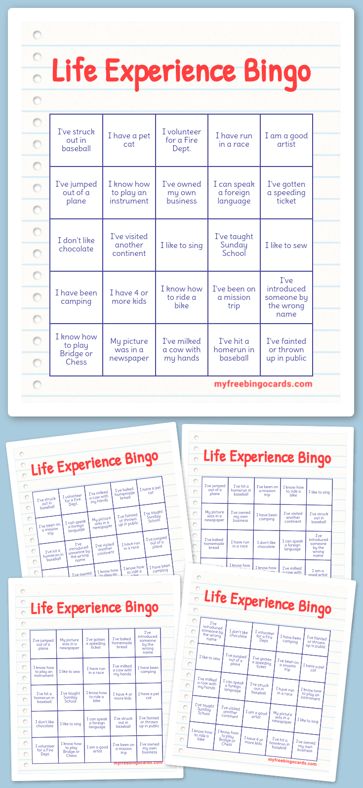 Virtual Life Experience Bingo