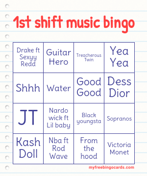 1st shift music bingo