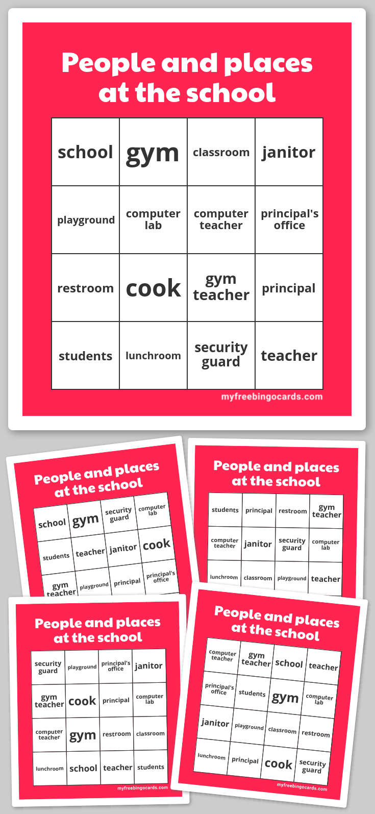 Virtual People and places at the school Bingo