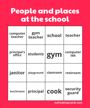 People and places at the school Bingo