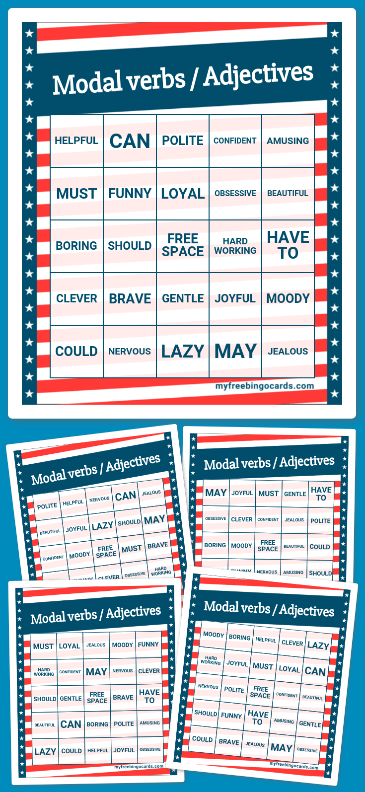 Virtual Modal verbs / Adjectives Bingo
