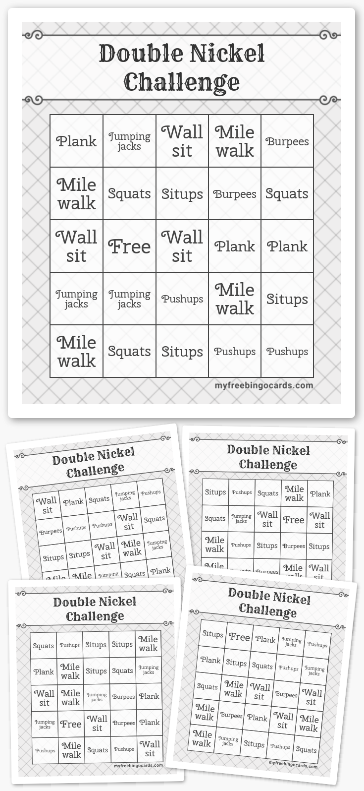 Virtual Double Nickel Challenge Bingo