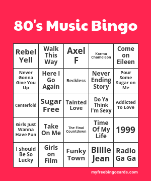 80's Music Bingo