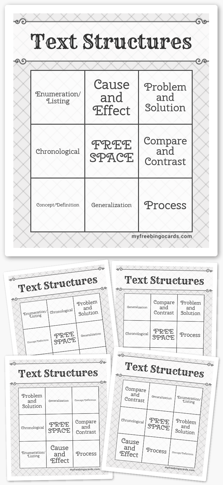Virtual Text Structures Bingo