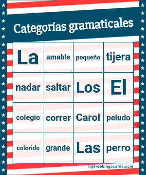 Categorías gramaticales Bingo