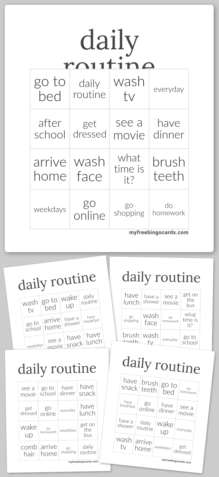 Virtual daily routine bingo