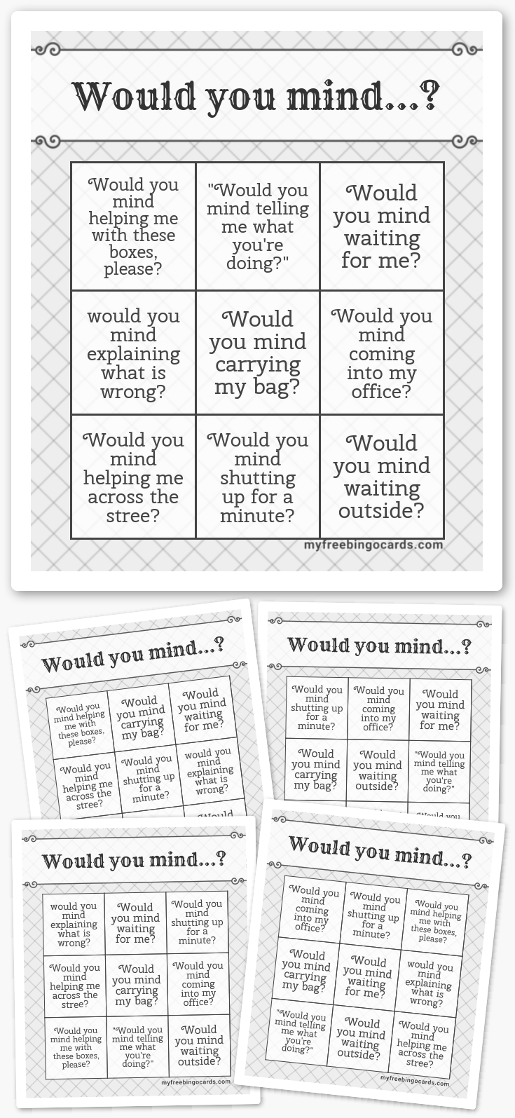 Virtual Would you mind...? Bingo